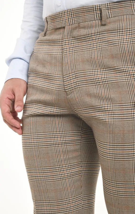 Dobell Brown Check Suit Pants | Dobell