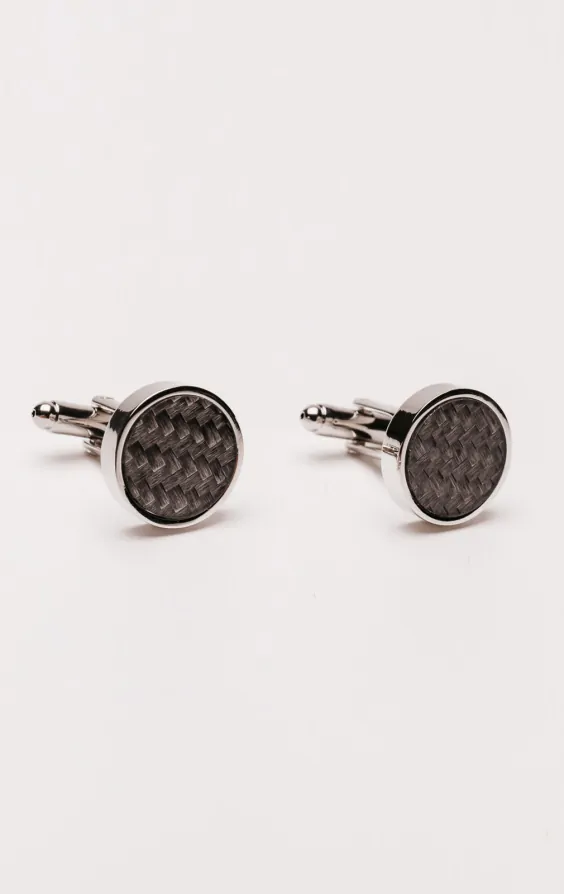 Grey and Silver Geometric Pattern Round Cufflinks | Dobell