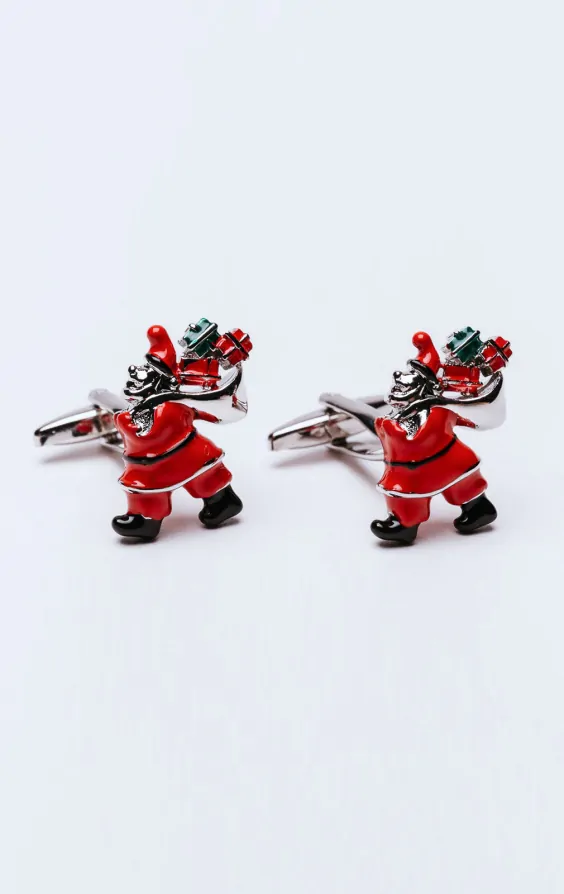 Red Father Christmas with Presents Cufflinks | Dobell