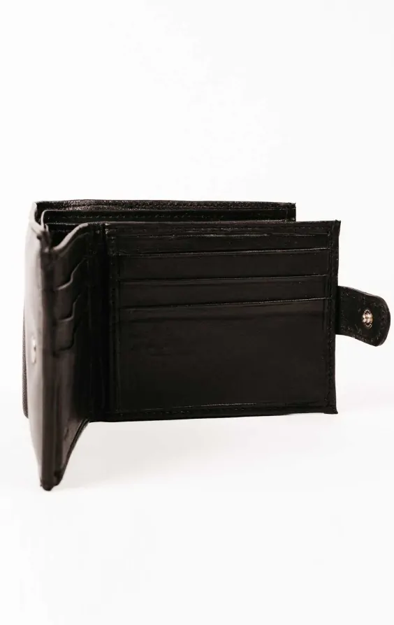 Black Leather Trifold RFID Wallet with Popper Closing | Dobell