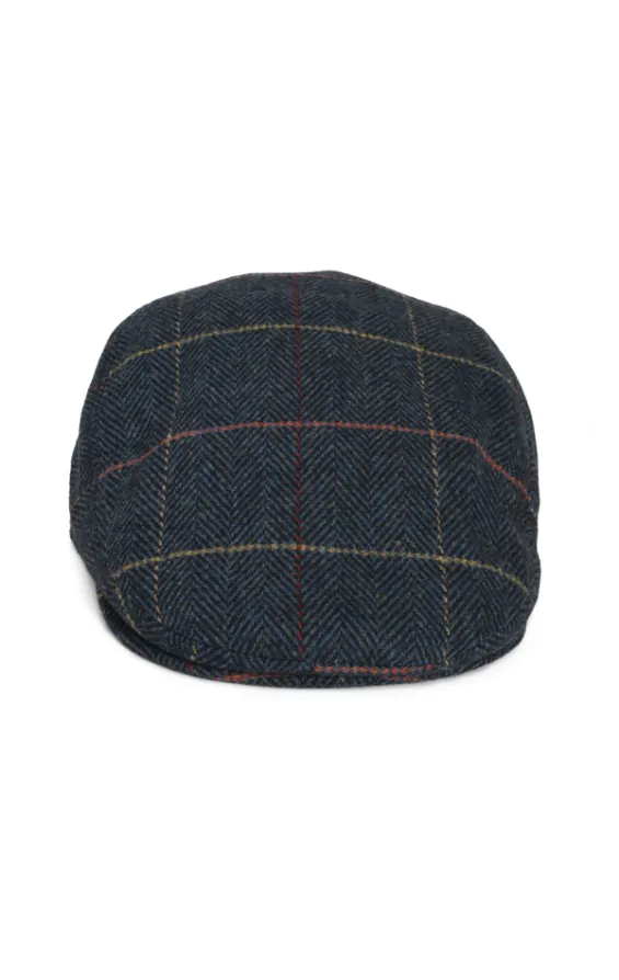 Dark Blue Check Tweed Flat Cap | Dobell