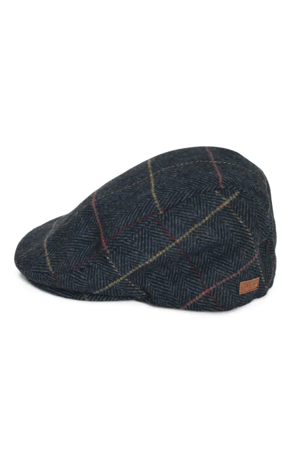 Dark Blue Check Tweed Flat Cap | Dobell