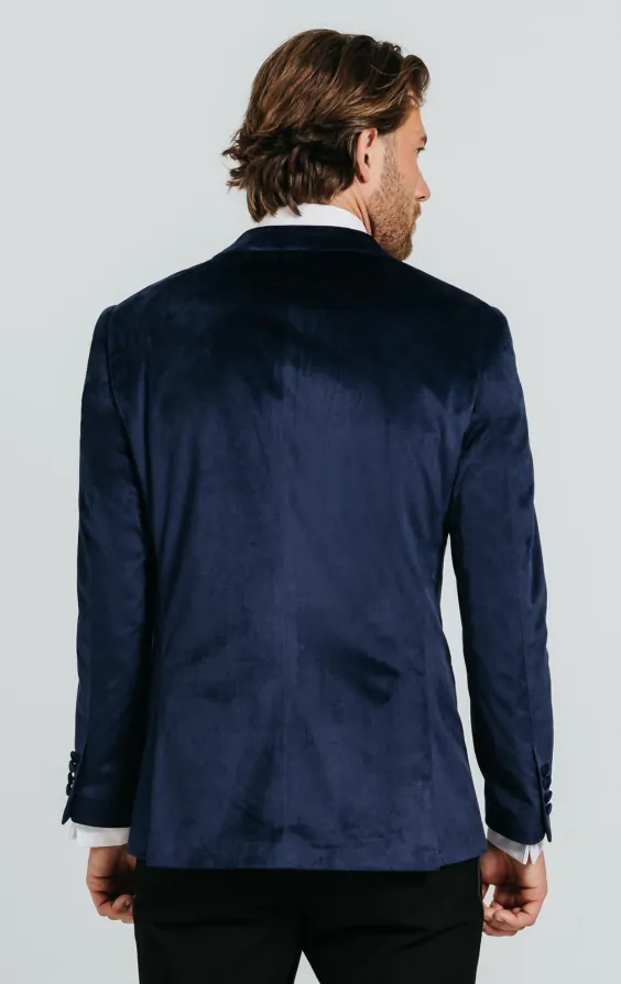 Double Breasted Navy Velvet Jacket | Dobell