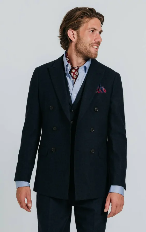Double Breasted Navy Donegal Tweed Jacket | Dobell