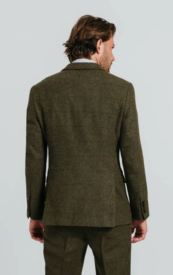 Double Breasted Green Windowpane Check Tweed Suit | Dobell