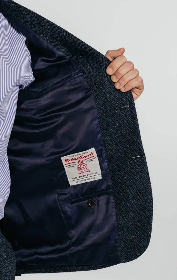 Harris Tweed of Scotland Blue Herringbone Tweed Jacket | Dobell