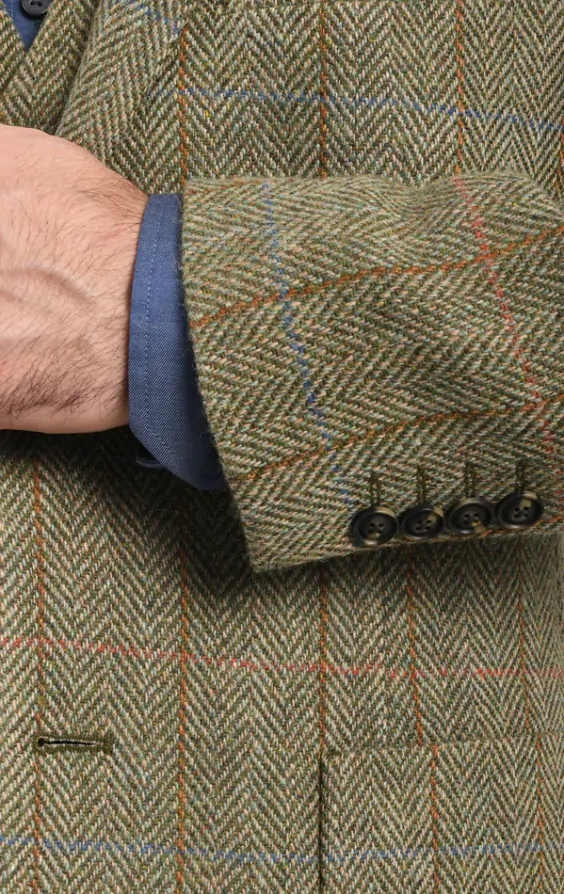 Dobell Green Windowpane Check Wool Blend Tweed Jacket | Dobell