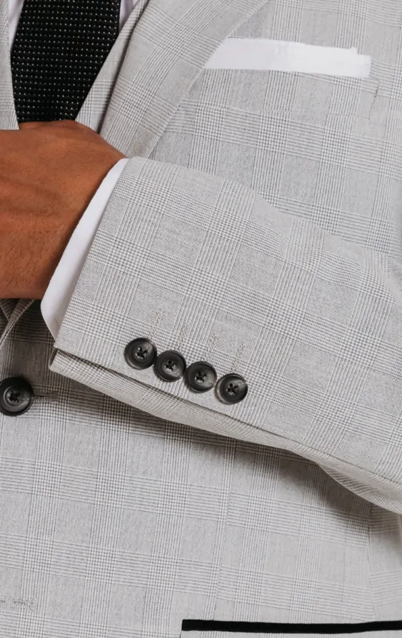 Dobell Light Grey Check Suit with Contrast Trims | Dobell