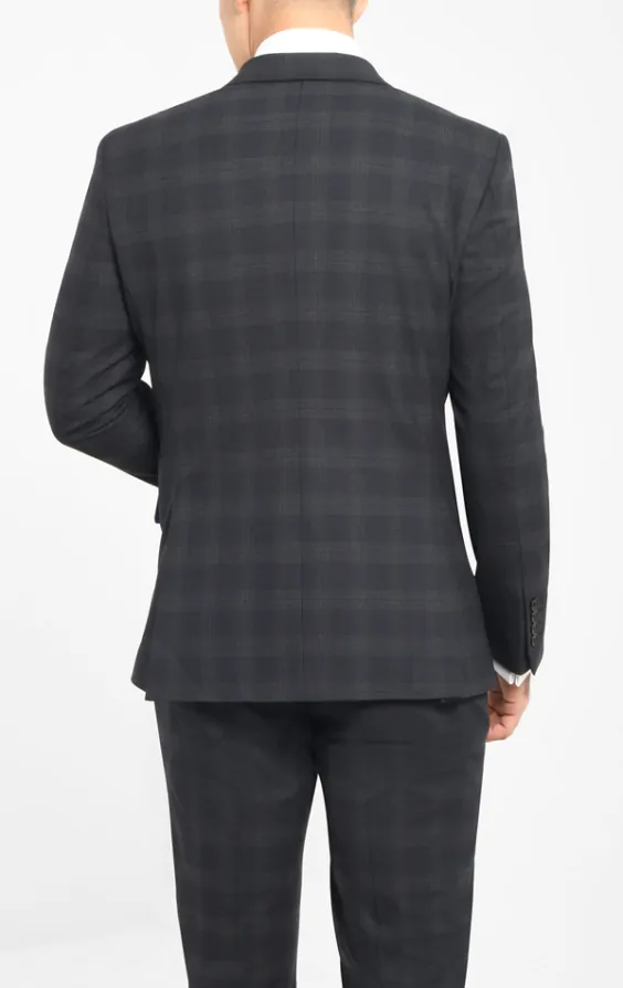 Dobell Navy Shadow Check Suit Jacket | Dobell