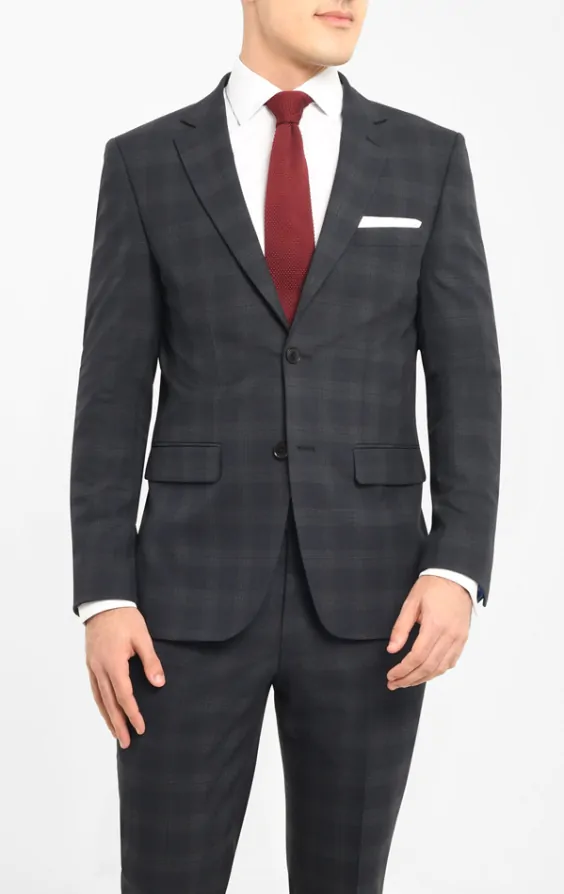 Dobell Navy Shadow Check Suit Jacket | Dobell
