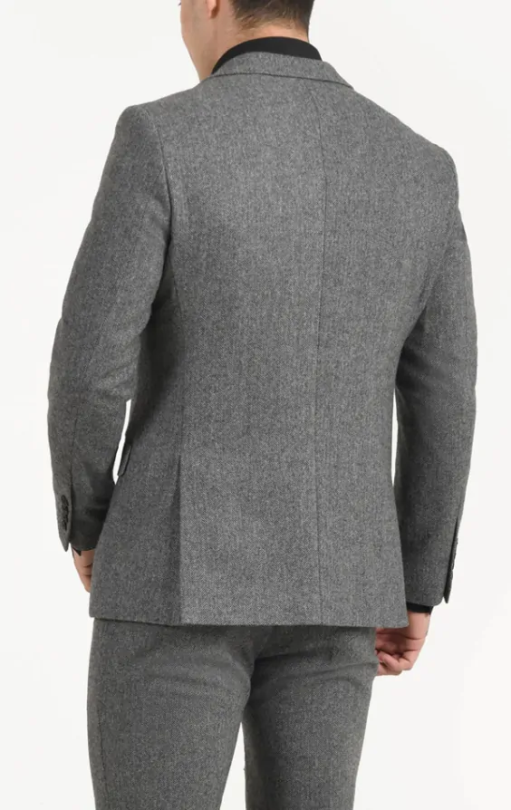 Dobell Grey Herringbone Slim Fit Suit Jacket | Dobell