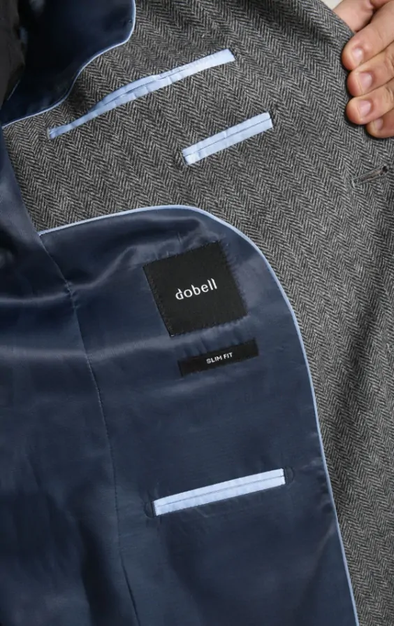 Dobell Grey Herringbone Slim Fit Suit Jacket | Dobell