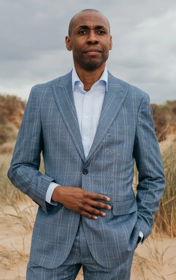 Dobell Light Blue Check Suit Jacket with Peak Lapel | Dobell