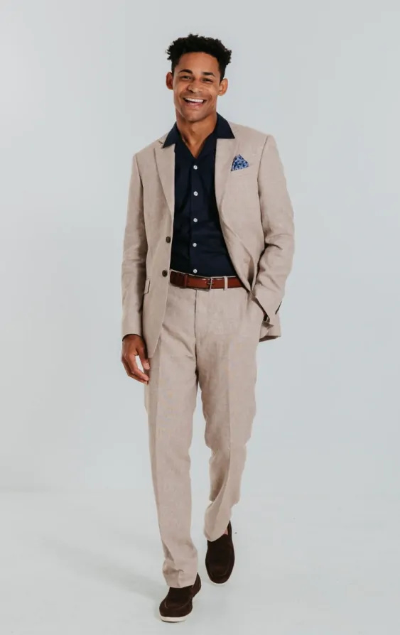 Sand Linen Slim Fit Suit | Dobell