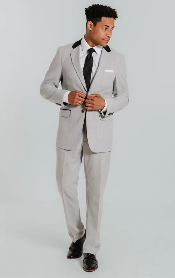 Dobell Light Grey Check Suit with Contrast Trims | Dobell