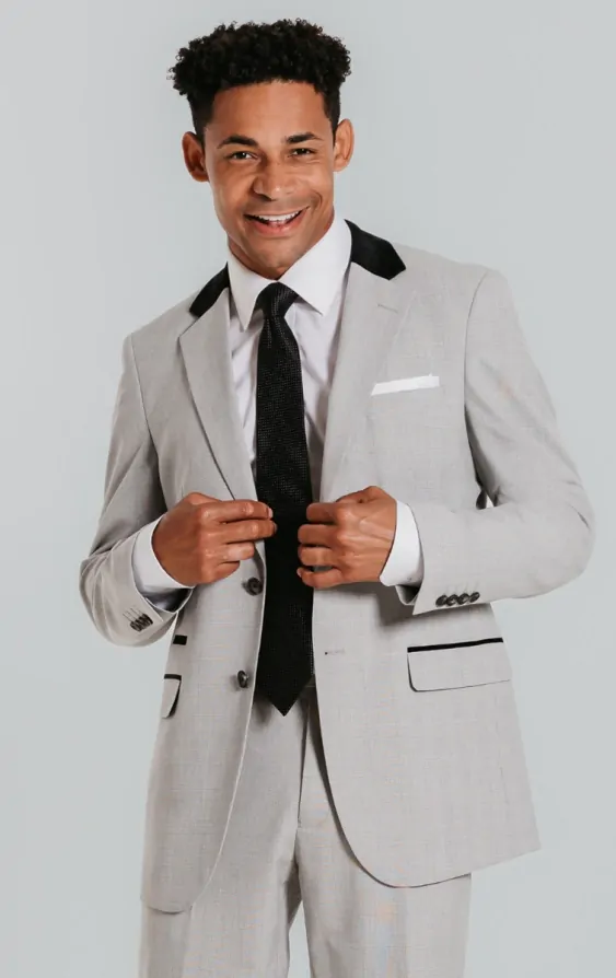 Dobell Light Grey Check Suit with Contrast Trims | Dobell