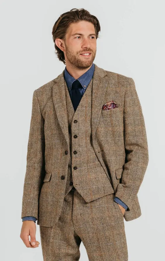 Harris Tweed of Scotland Brown Windowpane Check Tweed Suit | Dobell