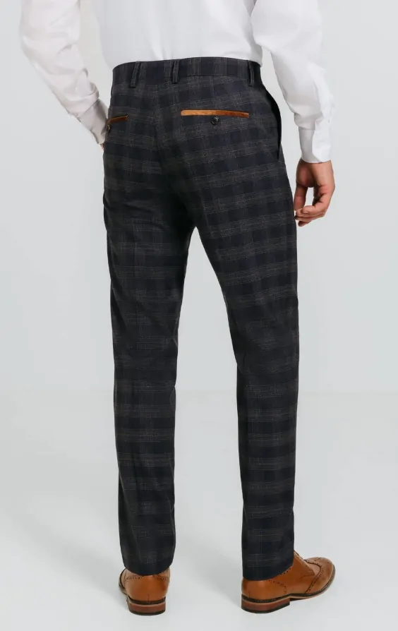 Navy Heritage Check with Brown Trim Suit Pants | Dobell