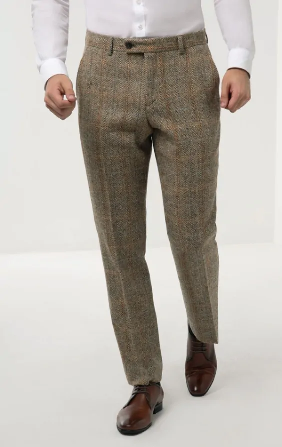Harris Tweed of Scotland Brown Windowpane Check Tweed Suit Pants | Dobell