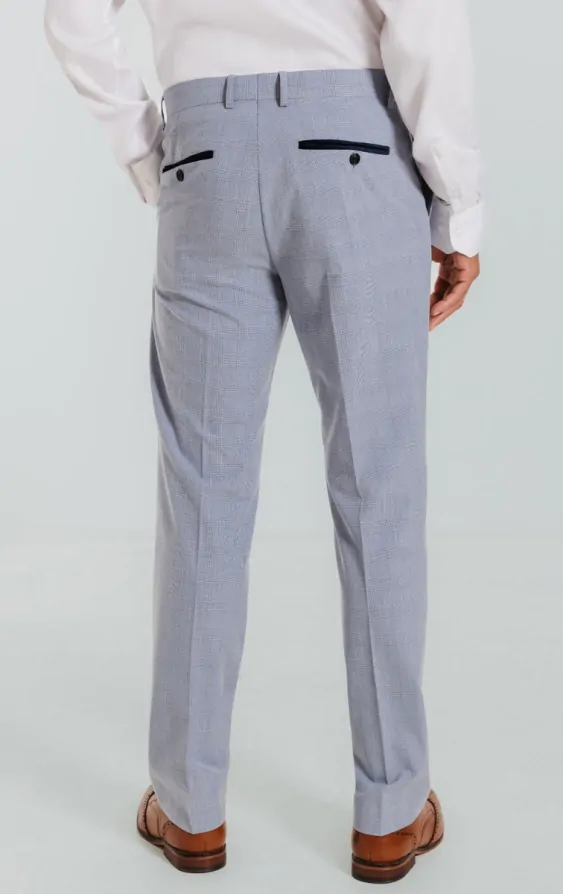 Light Blue Check Suit Pants with Contrast Trims | Dobell
