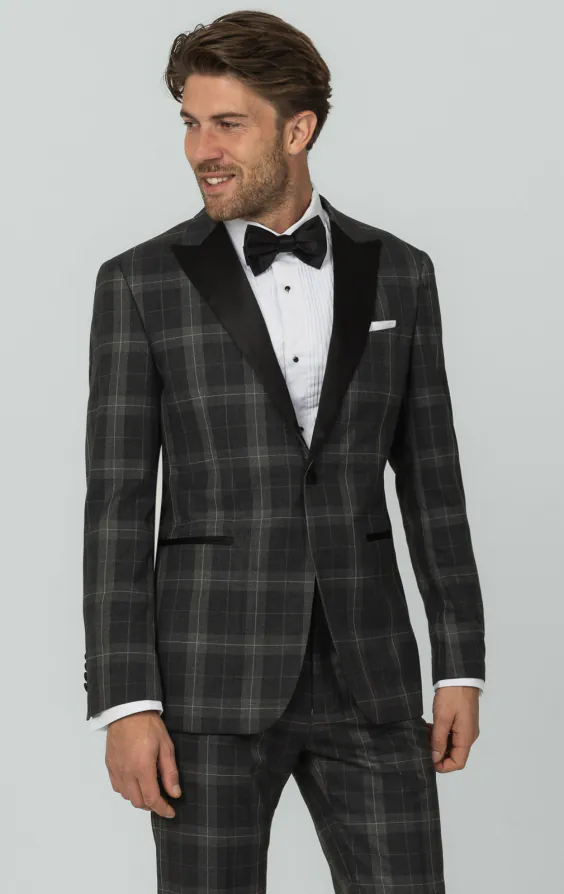 Gray Tartan Check Tuxedo with Peak Lapel | Dobell