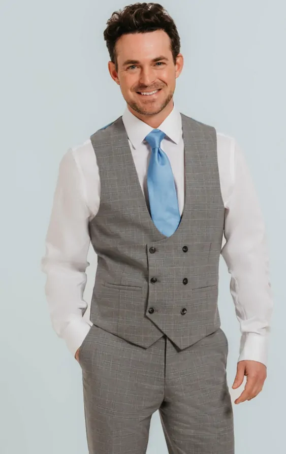 Dobell Light Grey Check 3 Piece Suit | Dobell