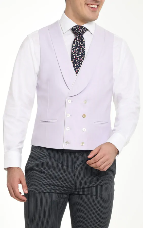 Lilac Twill Double Breasted Morning Suit Vest with Shawl Lapel | Dobell