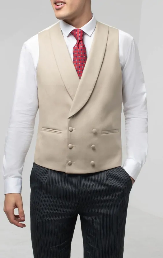 Luxury 100% Wool Gold/Buff Double Breasted Morning Suit Vest | Dobell