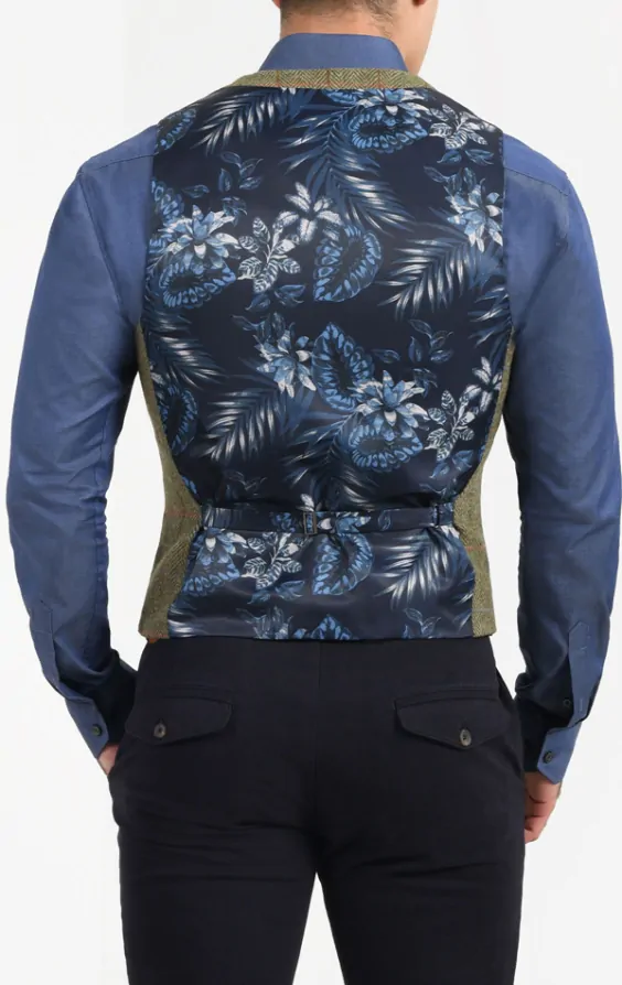 Dobell Green Windowpane Check Wool Blend Tweed Vest | Dobell