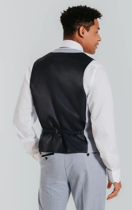 Dobell Light Blue Check Vest with Contrast Trims | Dobell