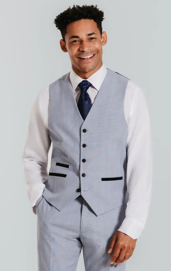 Light Blue Check Vest with Contrast Trims | Dobell