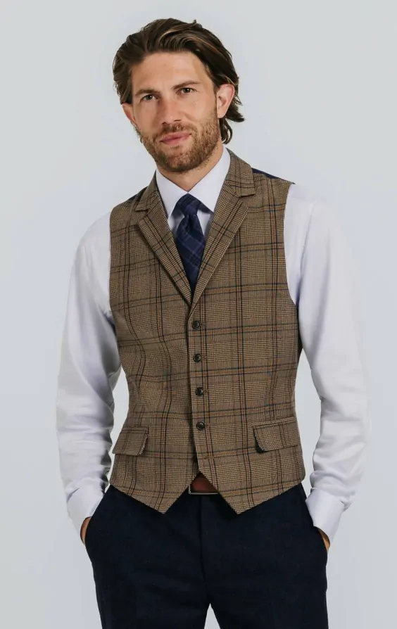 Brown Bold Check Vest | Dobell