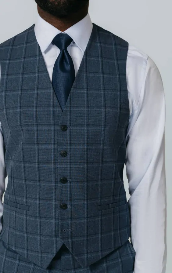 Blue Bold Windowpane Check Vest | Dobell