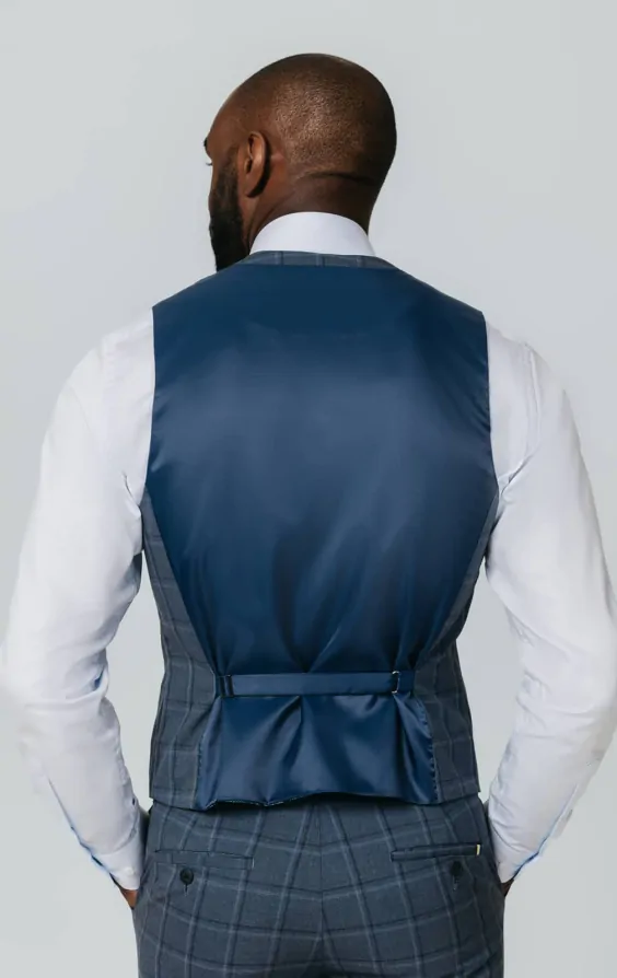 Blue Bold Windowpane Check Vest | Dobell