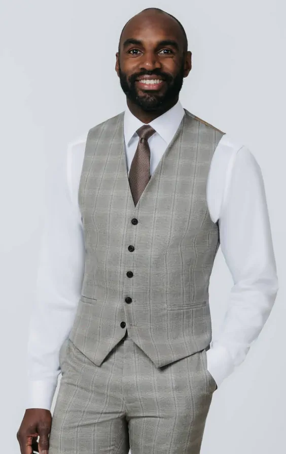 Taupe Check Vest | Dobell