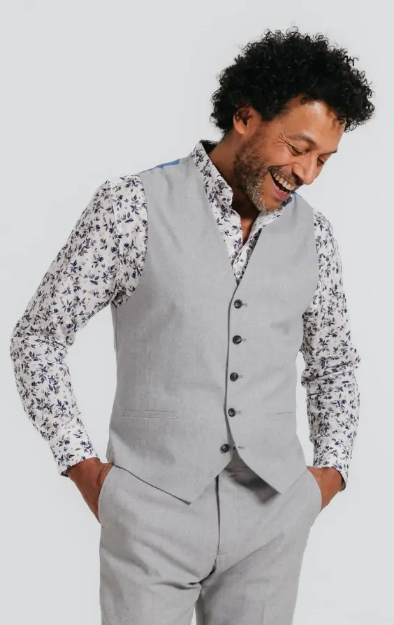 Light Gray Linen Vest | Dobell