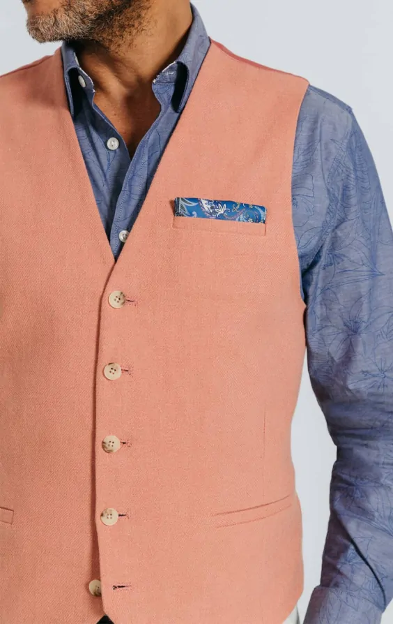 Coral Linen Twill Vest | Dobell