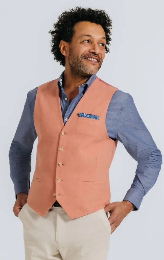 Coral Linen Twill Vest | Dobell