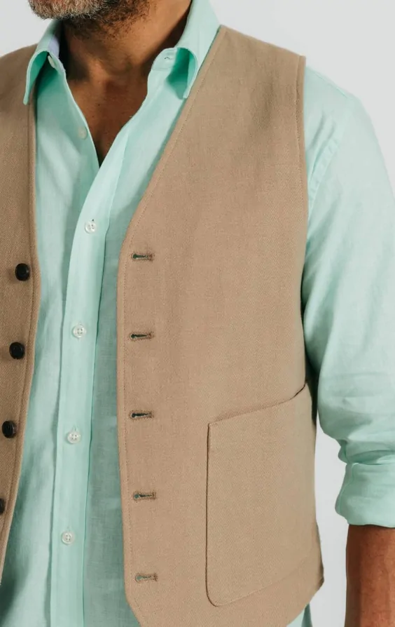Tan Linen Twill Vest | Dobell