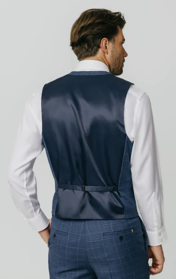 Blue Check Double Breasted Vest | Dobell