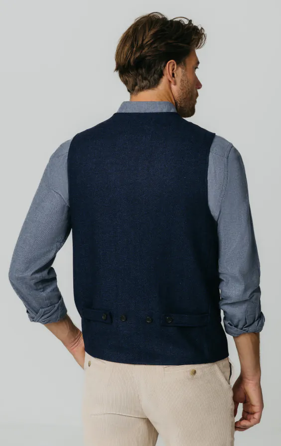 Navy Herringbone Tweed Vest with Patch Pockets | Dobell
