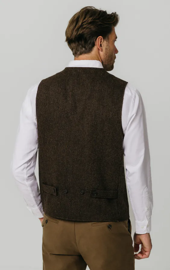 Brown Barleycorn Tweed Vest with Patch Pockets | Dobell