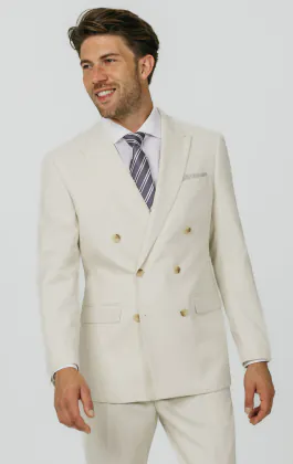 Winter White Twill Double Breasted Suit Jacket with Peak Lapel | Dobell