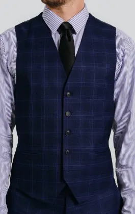 Navy with Blue Overcheck Vest | Dobell