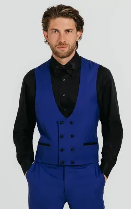 Bright Blue Double Breasted Tuxedo Vest | Dobell