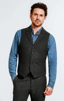 Dobell Grey Donegal Tweed Vest with Notch Lapel | Dobell