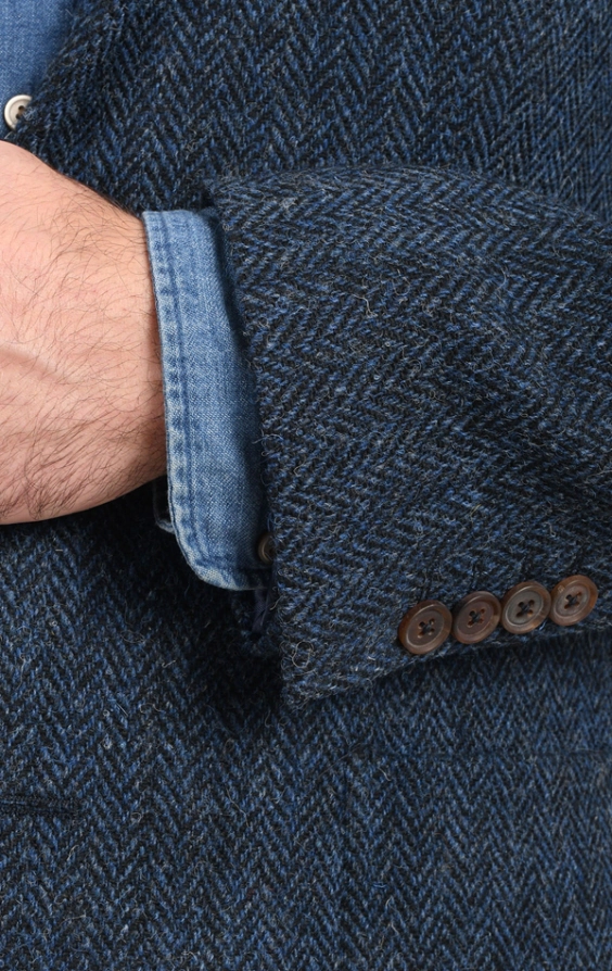 Harris Tweed Blue Herringbone Tweed Country Jacket | Dobell