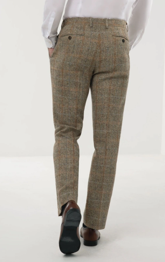 Harris Tweed of Scotland Brown Windowpane Check Tweed Suit Pants | Dobell