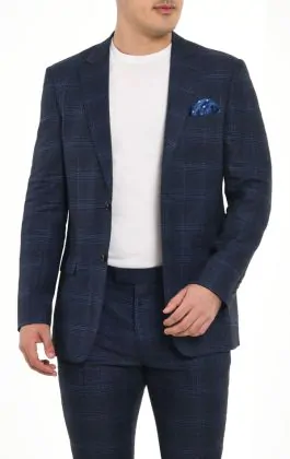 Dobell Blue Check Linen Jacket | Dobell